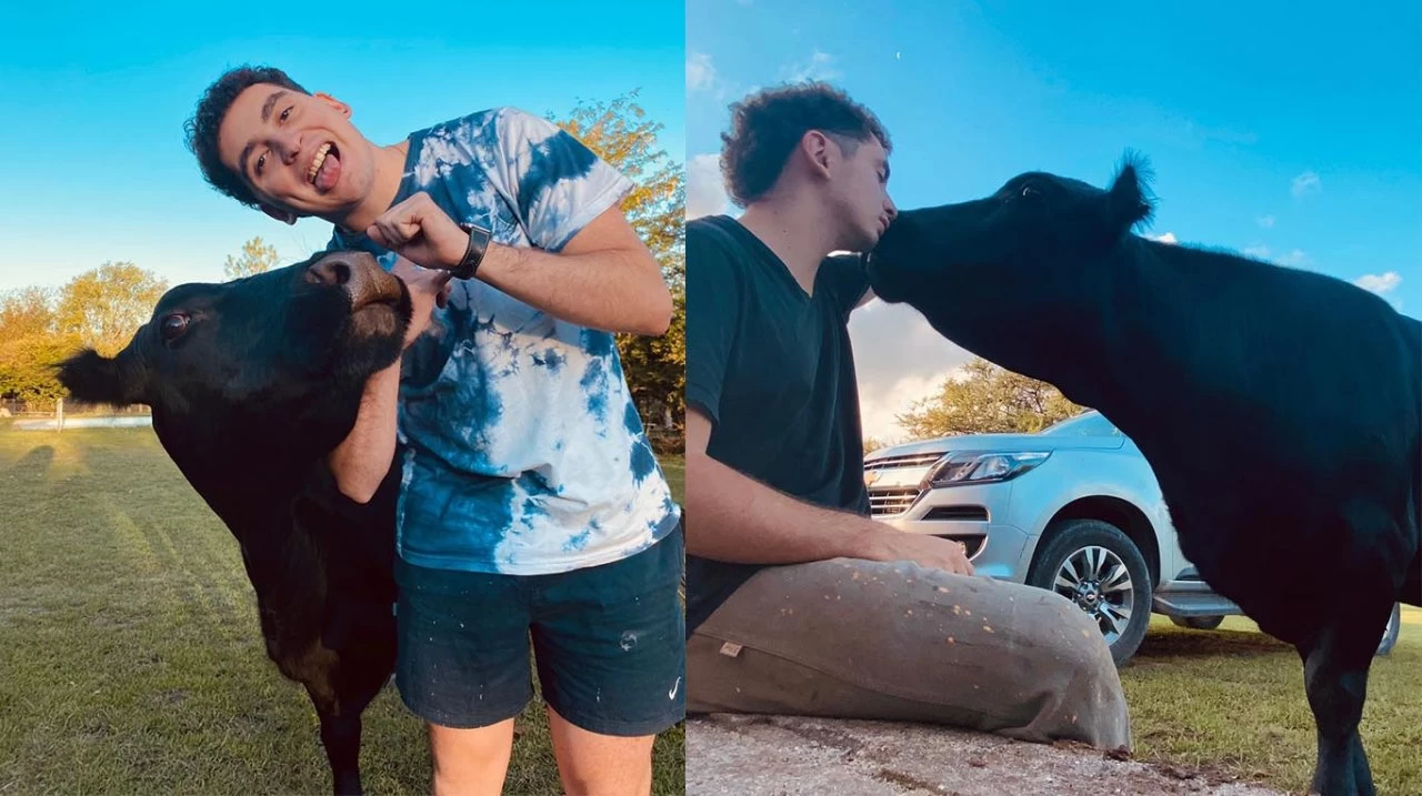 Facundo Aguilera, el joven que rescató hace 12 años a Clota, la "vaca perro" que hoy es una ...